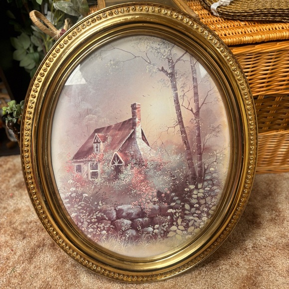 Wall Decor | Vintage Syroco Gold Oval Frame W Lee K Parkinson Cottage ...